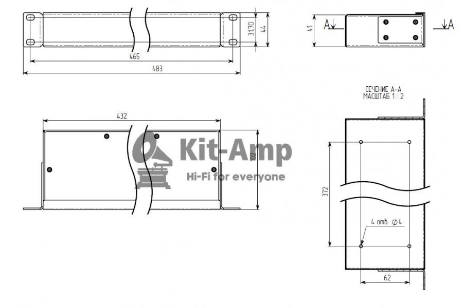 Корпус в 19" стійку MB-1100RCS (Black) W430-H44-L100 - Kit-Amp